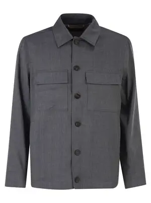 Peserico Lightweight Linen And Wool Blend Jacket With Patch Pockets - Gray