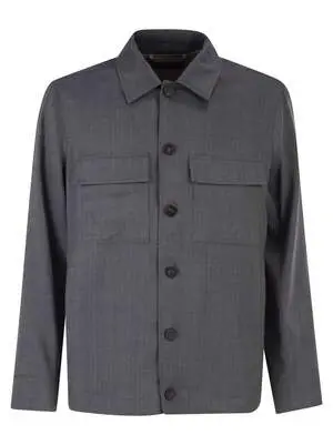 Peserico Lightweight Linen And Wool Blend Jacket With Patch Pockets - Gray