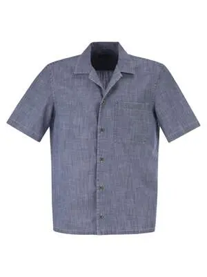Peserico Lightweight Cotton Chambray-effect Short-sleeve Shirt - Blue