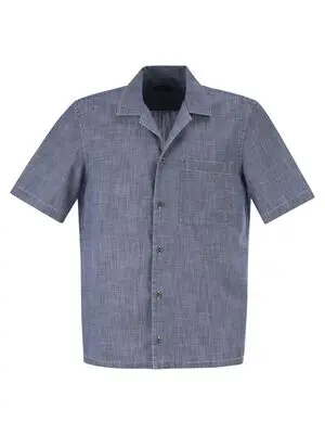 Peserico Lightweight Cotton Chambray-effect Short-sleeve Shirt - Blue