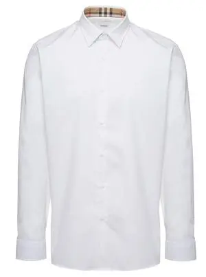 Burberry White Long Sleeve Shirt With Tone-on-tone Embroidery In Stretch Cotton For - Multicolor