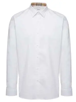 Burberry White Long Sleeve Shirt With Tone-on-tone Embroidery In Stretch Cotton For - Multicolor