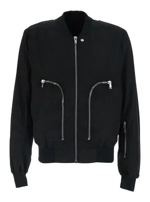 Rick Owens Black Bomber Jacket With Bomber Collar And Zip Pockets On The Front In Cotton For - Multicolor
