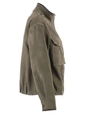Brunello Cucinelli Suede Utility Jacket With Patch Pockets