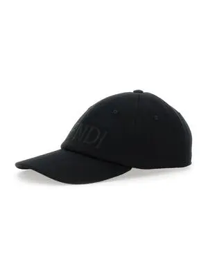 Fendi Black Baseball Cap With Logo Lettering Embroidery On The Front In Cotton - Multicolor
