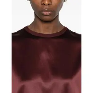 Brunello Cucinelli Satin Finish Round Neck Cap Sleeves Blouse - Red
