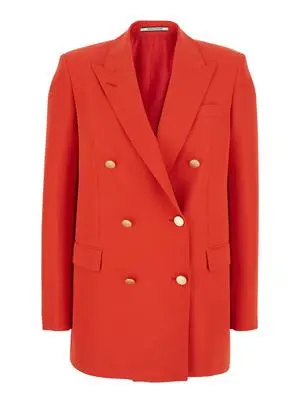 Tagliatore Red Double-breasted Jacket With Classic Lapels In Tech Fabric - Multicolor