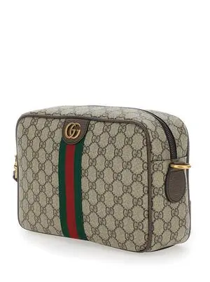 Gucci Crossbody Bag 'ophidia' With Adjustable Strap And Gg Plaque With Web Detail On The Front In Gg Canvas Beige - Multicolor