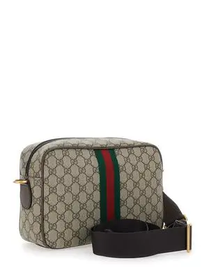 Gucci Crossbody Bag 'ophidia' With Adjustable Strap And Gg Plaque With Web Detail On The Front In Gg Canvas Beige - Multicolor