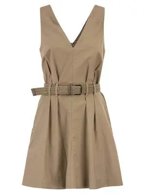 Brunello Cucinelli Sleeveless Dress With Braided Belt - Brown