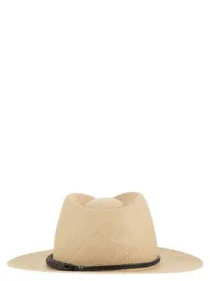 Brunello Cucinelli Straw Fedora With Precious Leather Band