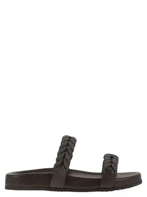 Brunello Cucinelli Leather Slide Sandals With Braided Straps