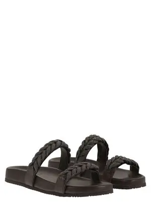 Brunello Cucinelli Leather Slide Sandals With Braided Straps