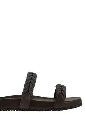 Brunello Cucinelli Leather Slide Sandals With Braided Straps