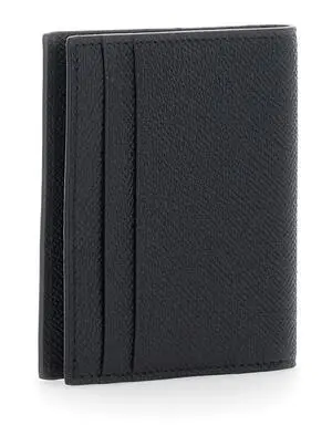 FERRAGAMO Micro Gancini' Black Card Holder Bi-fold With Logo In Grained Leather - Multicolor