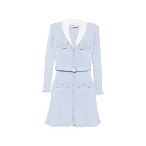 SELF-PORTRAIT Ribbed Knit Mini Dress - Blue