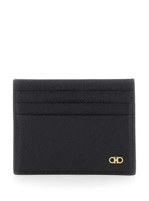 FERRAGAMO Card Holder With Micro Gancini On The Front And Logo Lettering On The Rear In Grained Leather - Black