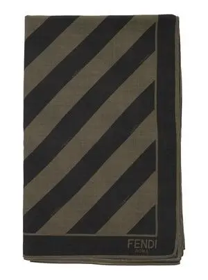 Fendi Fendi Men Beige Square Stole With All-Over Striped Motif And Logo Lettering On The Hem In Cotton And Silk Blend Man Multicolor