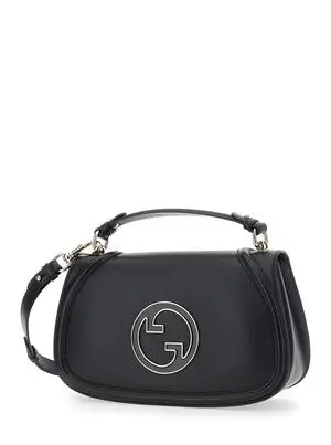 Gucci Blondie' Handbag With Gg Logo Plaque On The Front In Leather - Black