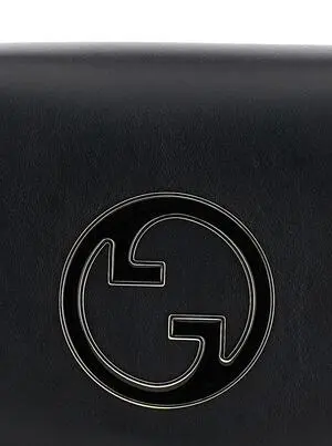 Gucci Blondie' Handbag With Gg Logo Plaque On The Front In Leather - Black