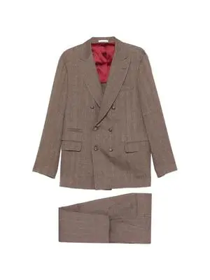 Brunello Cucinelli Brunello Cucinelli Men Wool And Linen Double-Breasted Suit Multicolor