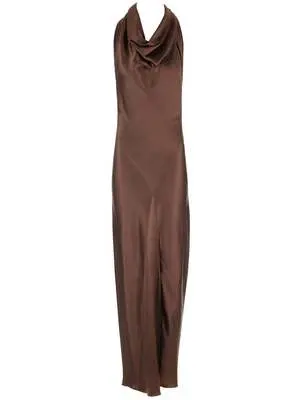 Loewe Long Scarf Dress In Silk Satin - Brown