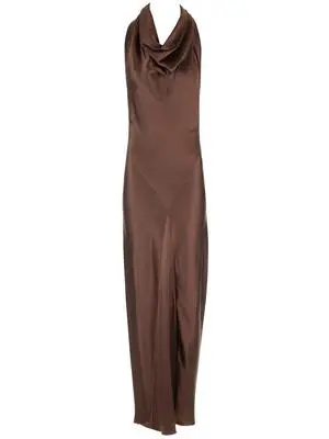 Loewe Long Scarf Dress In Silk Satin - Brown