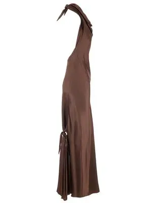 Loewe Long Scarf Silk Satin Dress - Brown