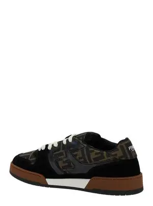 Fendi Match Leather Sneakers With Ff Motif - Brown