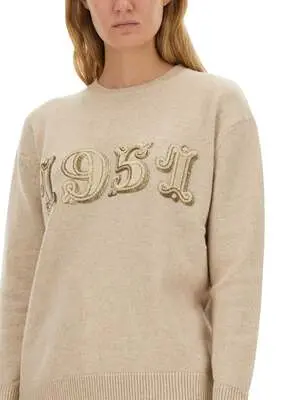 Max Mara Wool And Cashmere Logo Knit Top - Cream