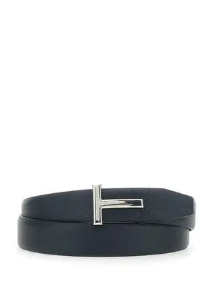 TOM FORD Reversible Belt With T Buckle And Crocodile-embossed Leather Effect In Blue Leather For - Multicolor