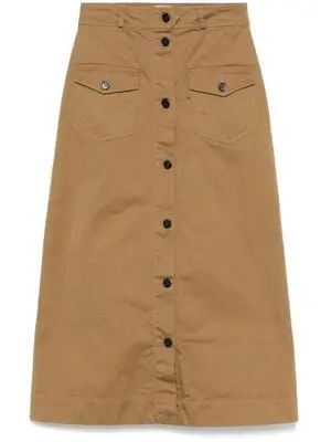 Saint Laurent Cotton Midi Skirt - Brown