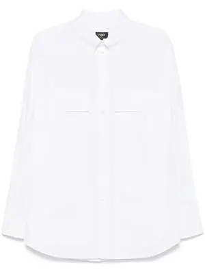 Fendi Topstitched Roma Lettering Cotton Shirt - White