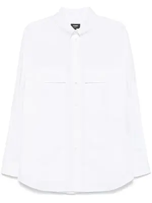 Fendi Topstitched Roma Lettering Cotton Shirt - White