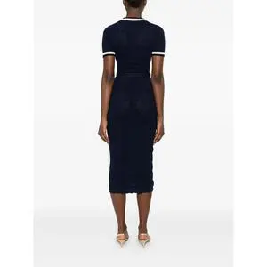 SELF-PORTRAIT Pointelle Knit Bow Detail Day Dress - Blue