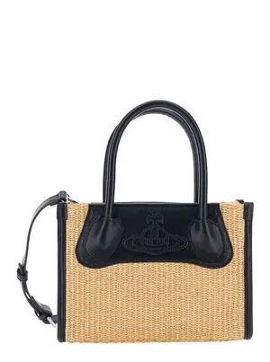VIVIENNE WESTWOOD Troy' Beige Small Handbag With Logo Orb Embossed On The Front And Raffia Effect In Cotton Blend For - Multicolor