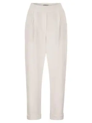 Brunello Cucinelli Stretch Cotton Gabardine Jogging Trousers - White