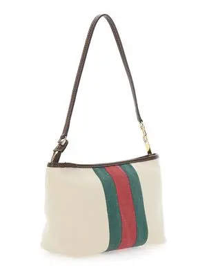Gucci White Shoulder Bag With Web Detail And Logo Plaque In Fabric For - Multicolor