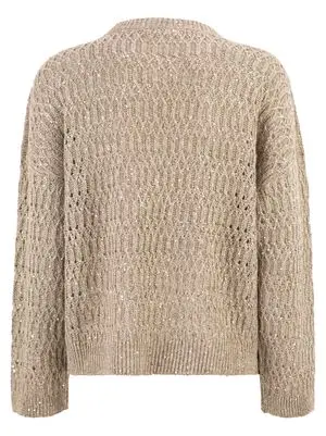 Brunello Cucinelli Linen Openwork Crew Neck Jumper With Sequins