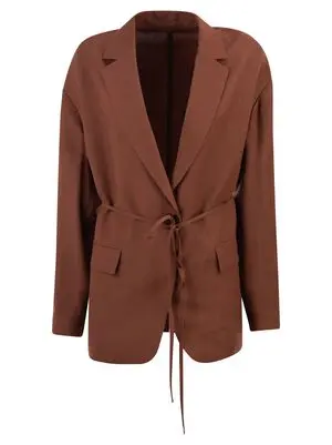Brunello Cucinelli Fluid Viscose And Linen Twill Jacket With Jewellery - Brown