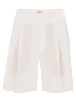 Brunello Cucinelli Active Shorts In Stretch Cotton Piqué With Logo - White