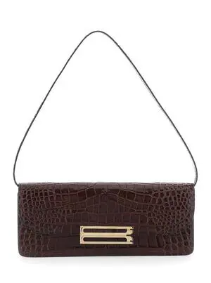 VICTORIA BECKHAM Victoria Beckham Women 'Dorian East-West' Brown Shoulder Bag With Plaque Closure On The Front And Crocodile-Embossed Effect In Leather For Women