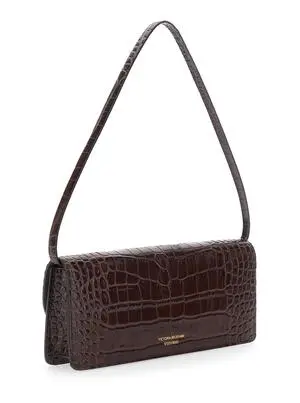 Victoria Beckham Dorian East-west' Shoulder Bag With Plaque Closure On The Front And Crocodile-embossed Effect In Leather For - Brown