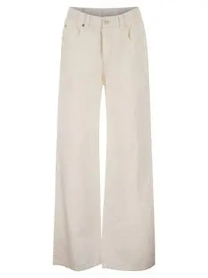 Brunello Cucinelli Contemporary Trousers In Garment-dyed Cotton And Linen Cover With Monile - Cream