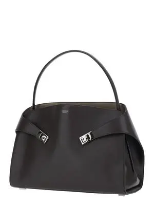 FERRAGAMO Hug Media' Black Handbag With Logo And Gancini Buckles In Leather For - Multicolor