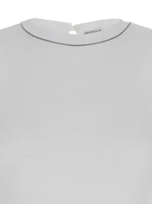 Brunello Cucinelli Monile-embellished Long Sleeve Cotton T-shirt - White