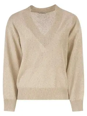 Brunello Cucinelli Sequined Linen And Cotton Jumper - Cream