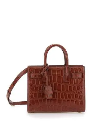 Saint Laurent Brown Handbag With Adjustable And Removable Shoulder Strap And Crocodile-embossed Effect In Leather For - Multicolor