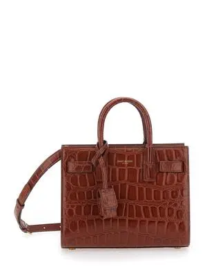 Saint Laurent Brown Handbag With Adjustable And Removable Shoulder Strap And Crocodile-embossed Effect In Leather For - Multicolor