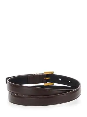 Saint Laurent Leather Belt With Cassandre Loop - Brown